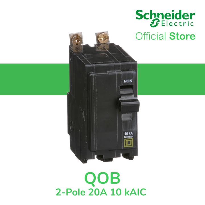Schneider QOB UL 2-Pole 20A Bolt-On Miniature Circuit Breaker 120/240V ...