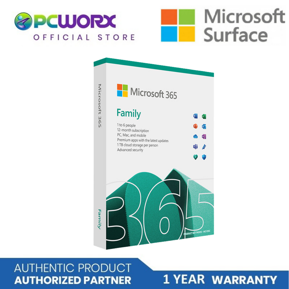 Microsoft 6GQ-01896 M365 Family Eng Subscr 1YR APAC EM Medialess Emerg – PCWORX
