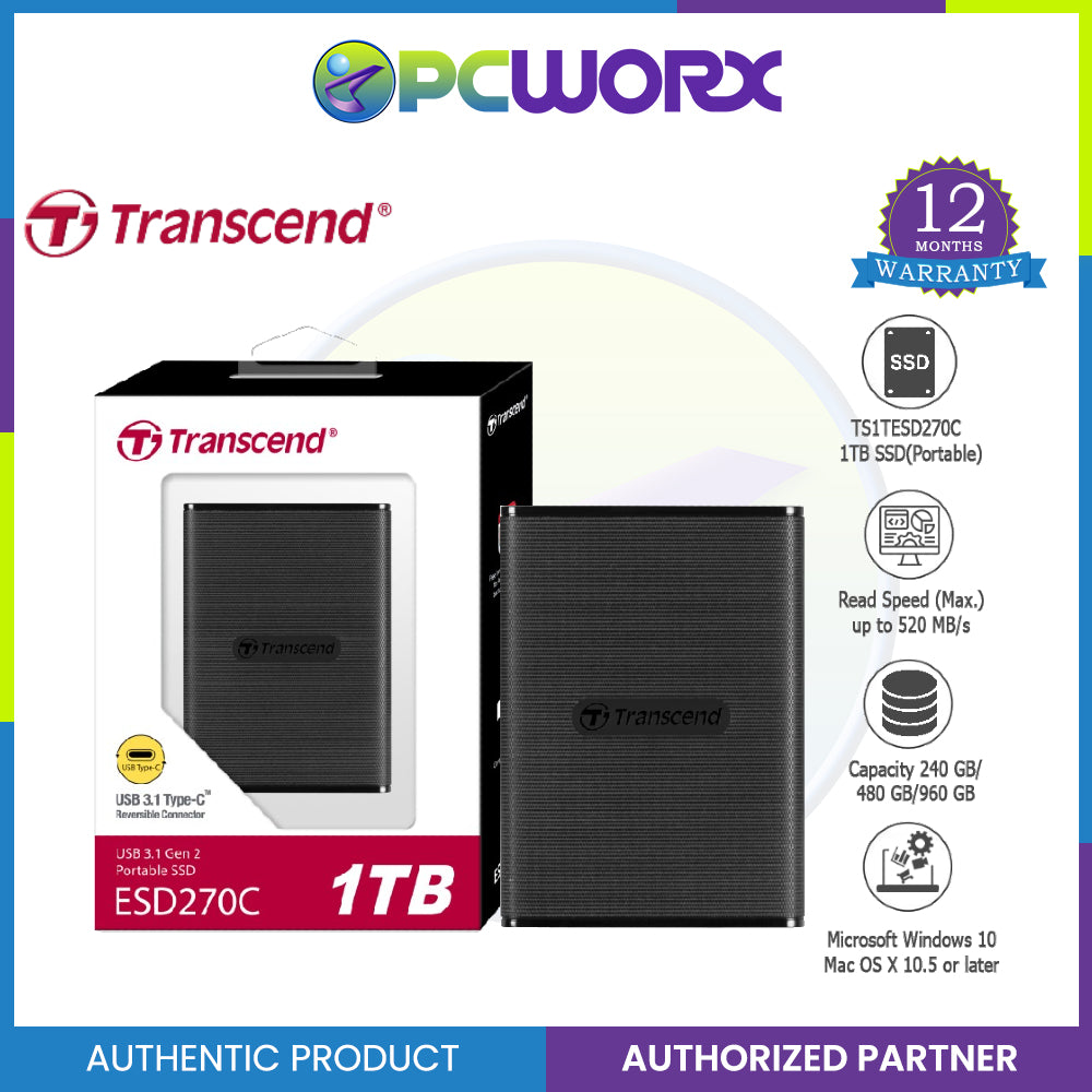 Transcend 1TB USB 3.1 Gen 2 USB Type-C ESD270C Portable Solid State Dr ...