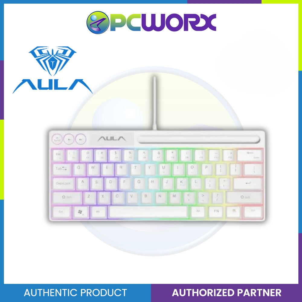 Aula F3061 Membrane Keyboard White | RGB TKL Wired Silicone Keyboard ...