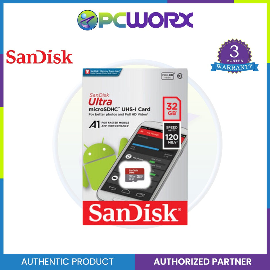 SanDisk 32GB Ultra microSDHC UHS-I Memory Card - 120MB/s, C10, U1, Ful – PCWORX
